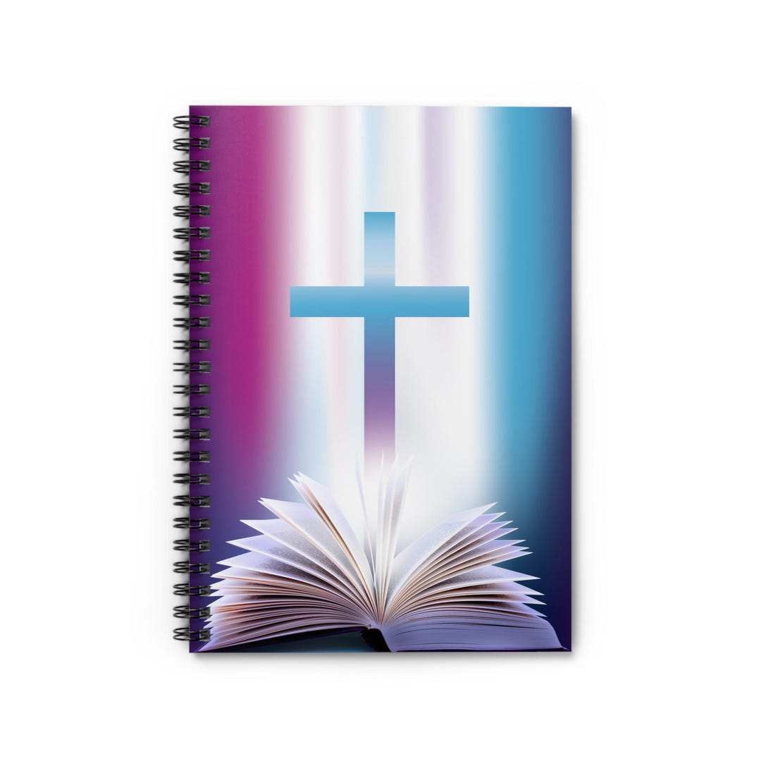 Open Bible Cross Design Notebook | Spiral Journal, Ruled - Etsy