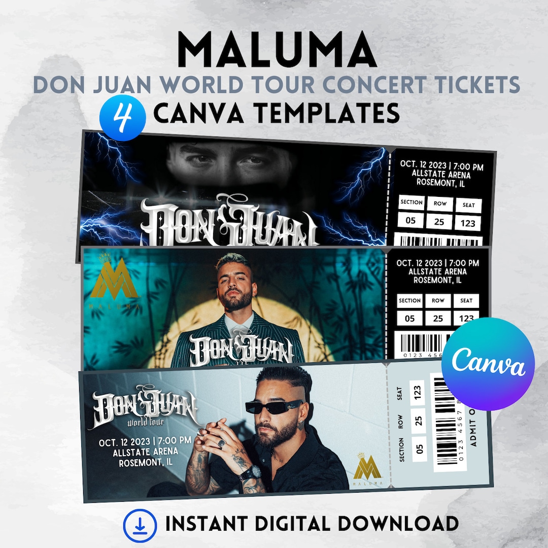 Maluma - Don Juan Concert Ticket Canva Templates! Editable & Printable ...