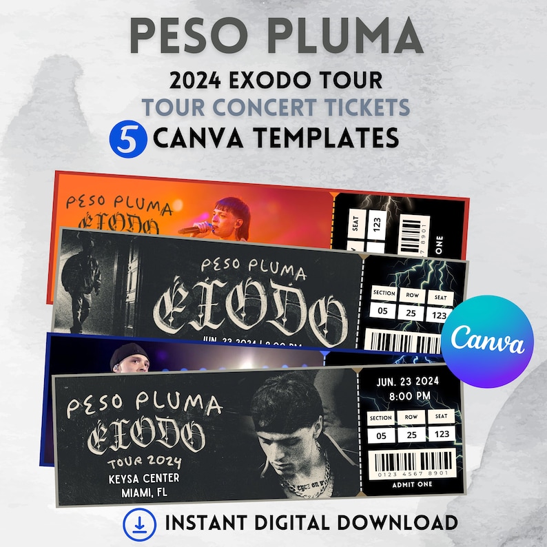 Peso Pluma - Exodo Concert Ticket Canva Templates! Editable & Printable ...