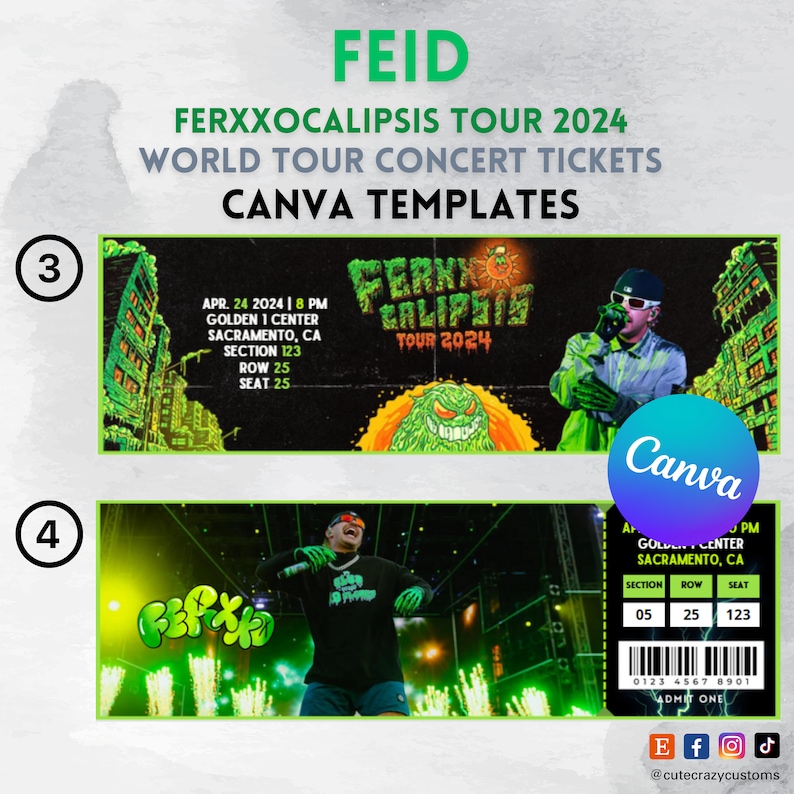Feid - Ferxxocalipsis Tour 2024 Ticket Canva Templates! Editable ...