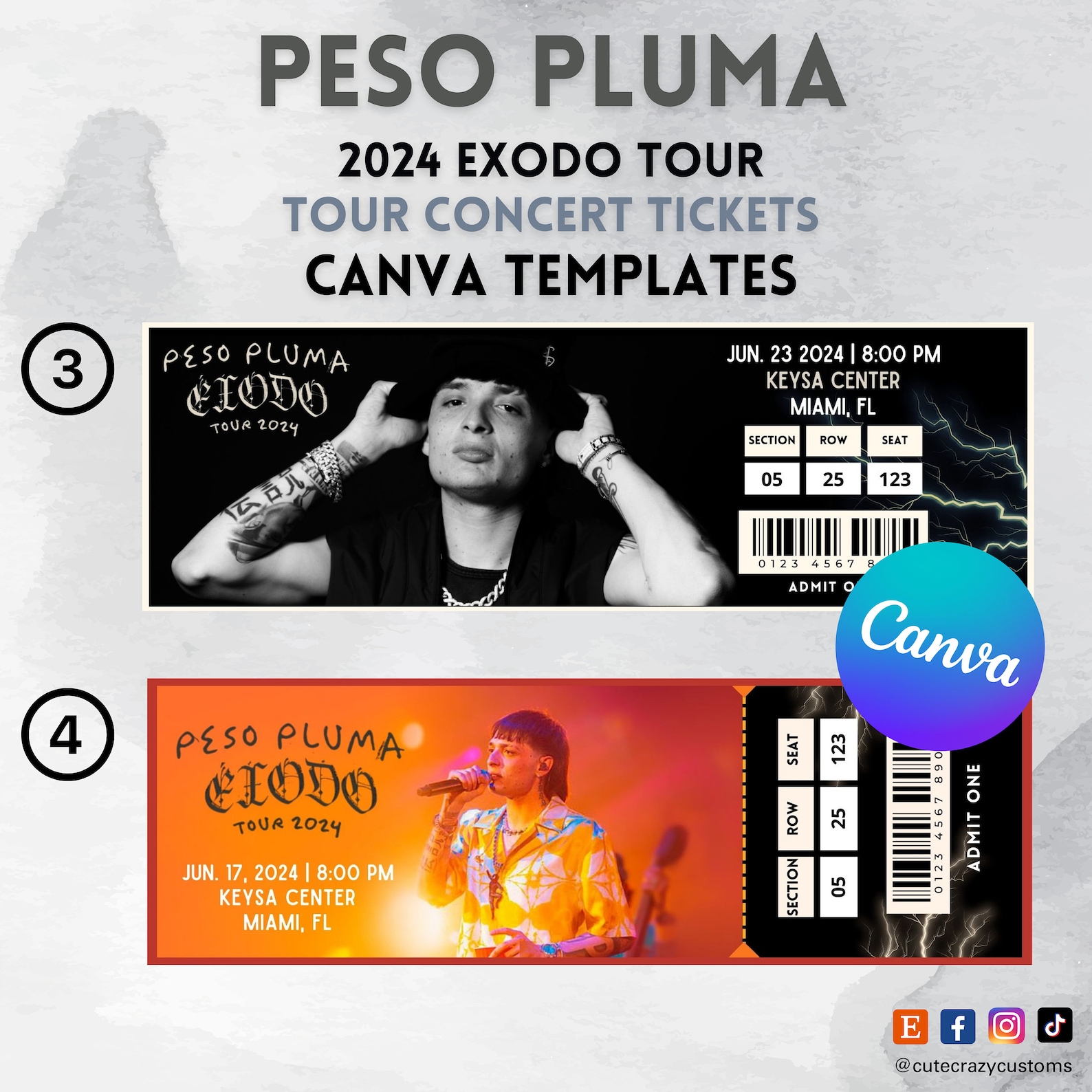 Peso Pluma - Exodo Concert Ticket Canva Templates! Editable & Printable ...