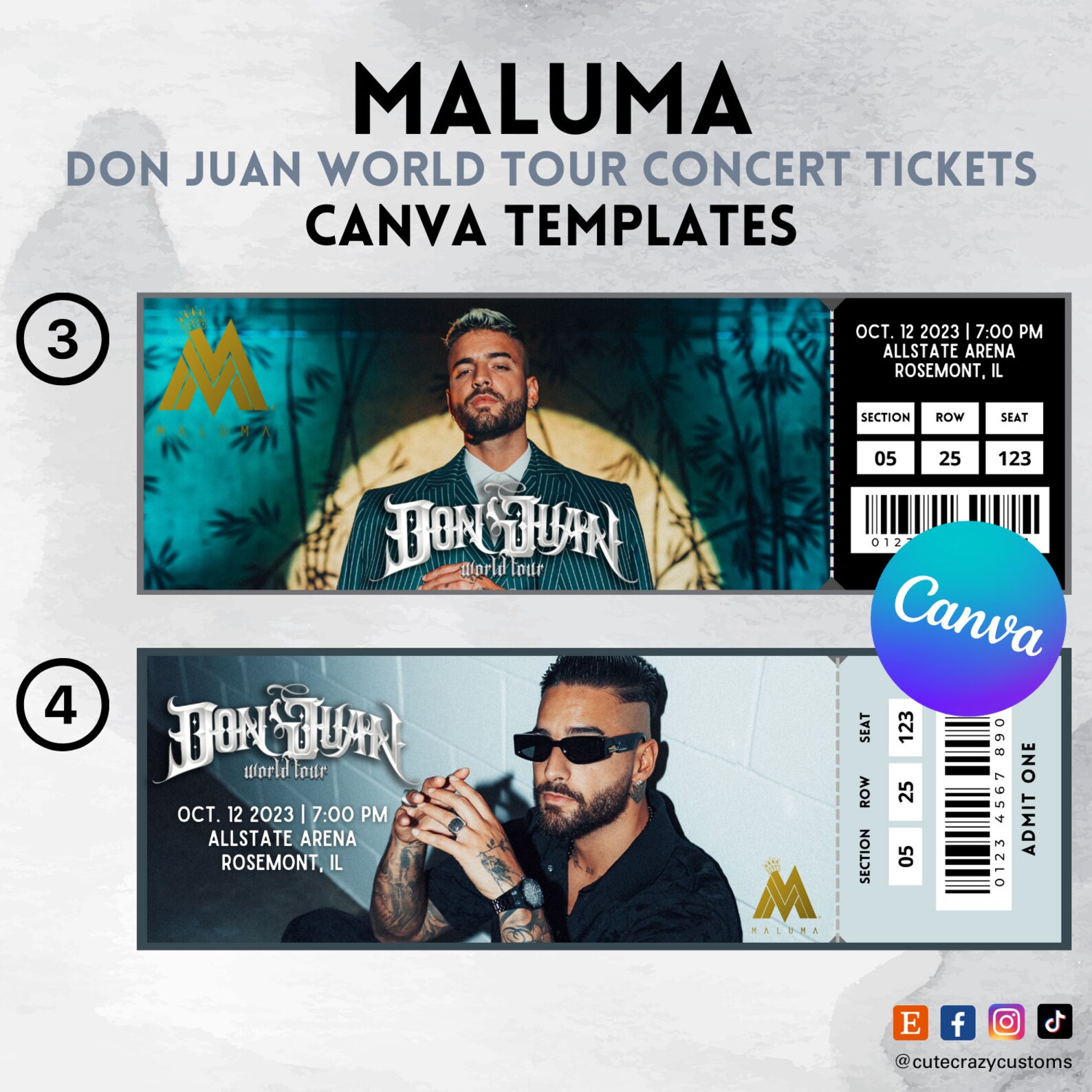 Maluma - Don Juan Concert Ticket Canva Templates! Editable & Printable ...