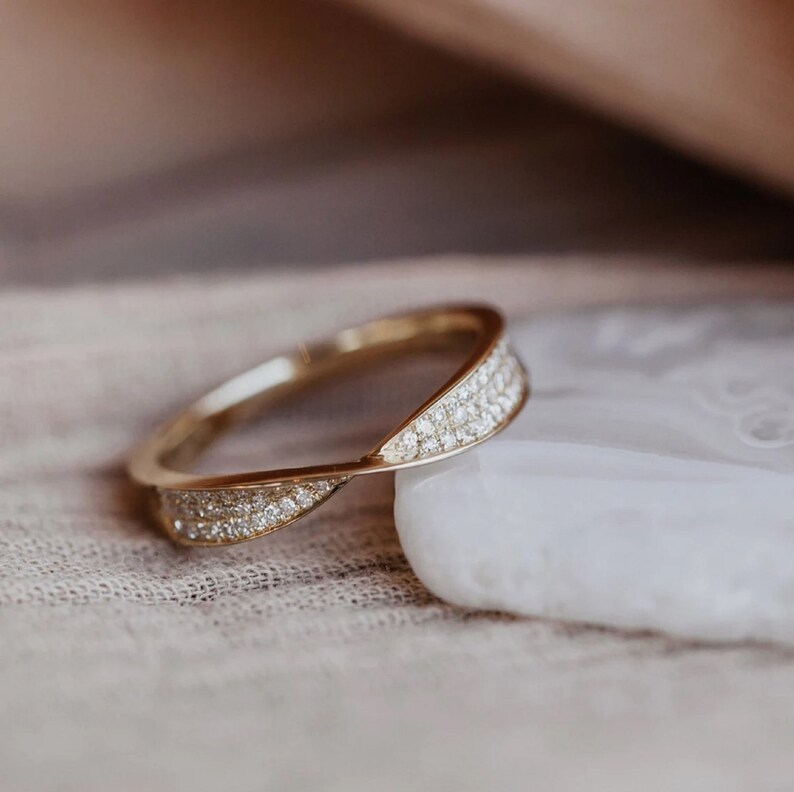 Bow Tie Shaped Diamond Wedding Band, 14k Rose Gold, Prong Channel Set ...