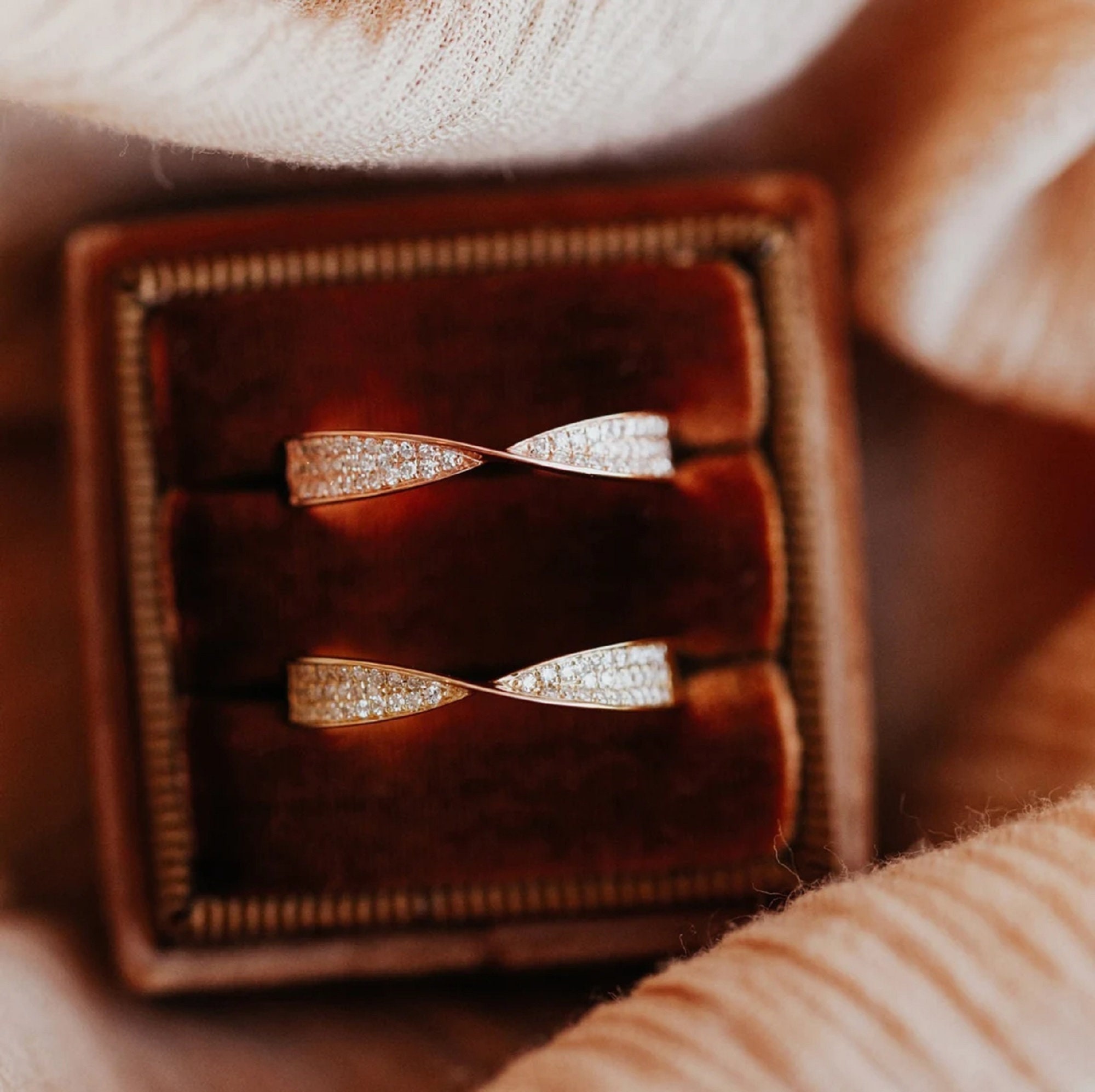 Bow Tie Shaped Diamond Wedding Band, 14k Rose Gold, Prong Channel Set ...