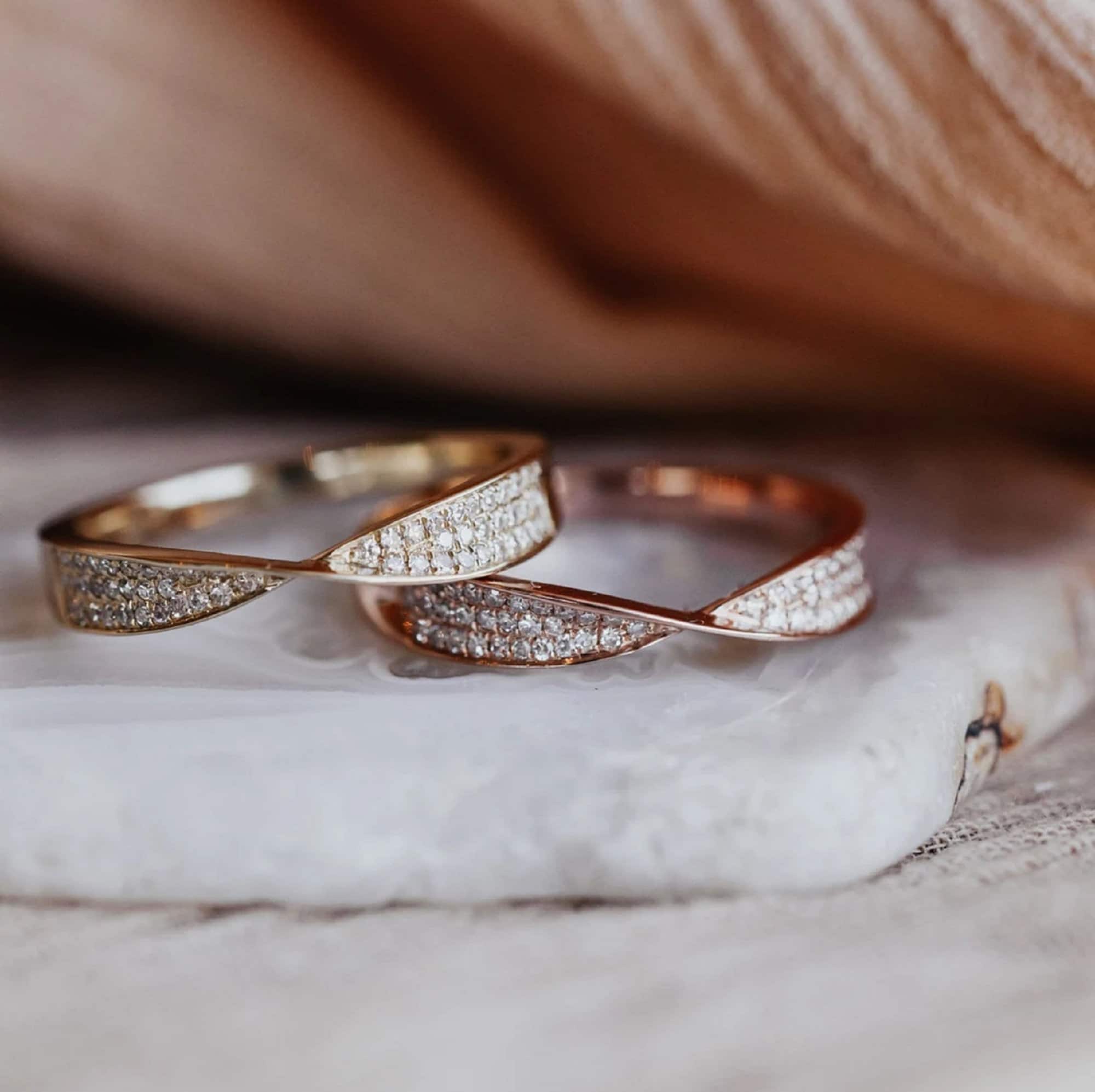 Bow Tie Shaped Diamond Wedding Band, 14k Rose Gold, Prong Channel Set ...