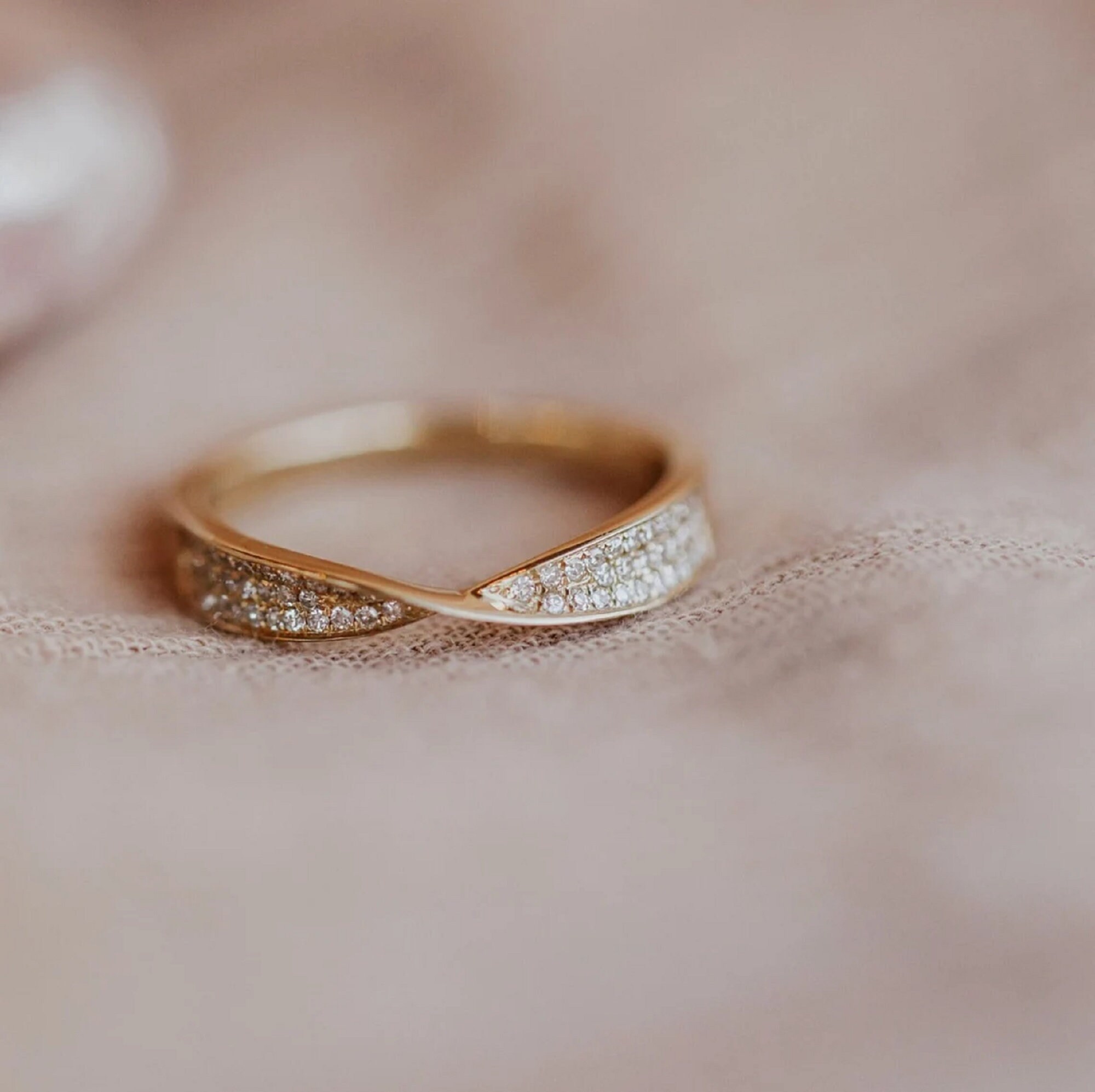 Bow Tie Shaped Diamond Wedding Band, 14k Rose Gold, Prong Channel Set ...