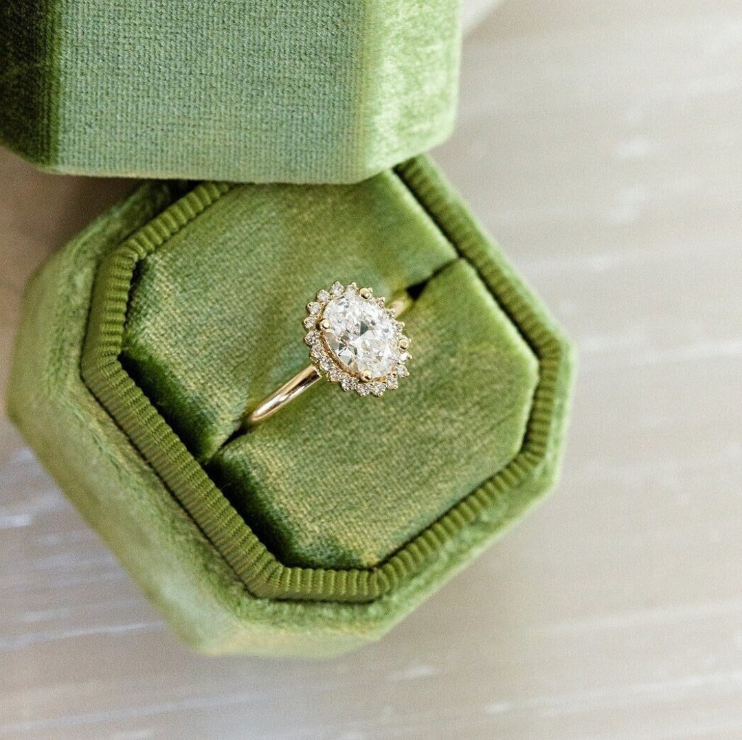 Oval Halo Moissanite Engagement Ring Diamond Wedding Promise Ring