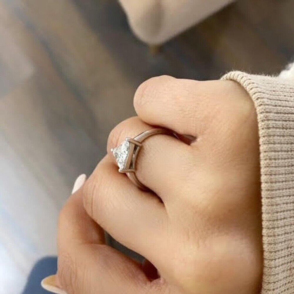 2 CT Trillion Diamond Ring, Triangle Diamond Engagement Ring, Prong Set ...