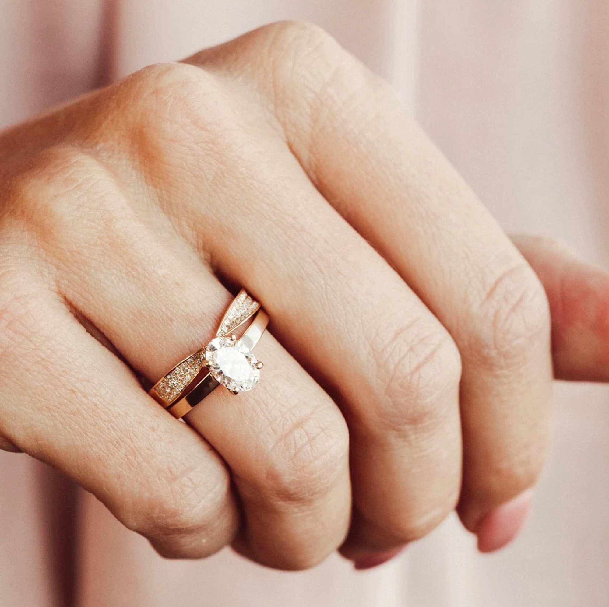 Bow Tie Shaped Diamond Wedding Band, 14k Rose Gold, Prong Channel Set ...