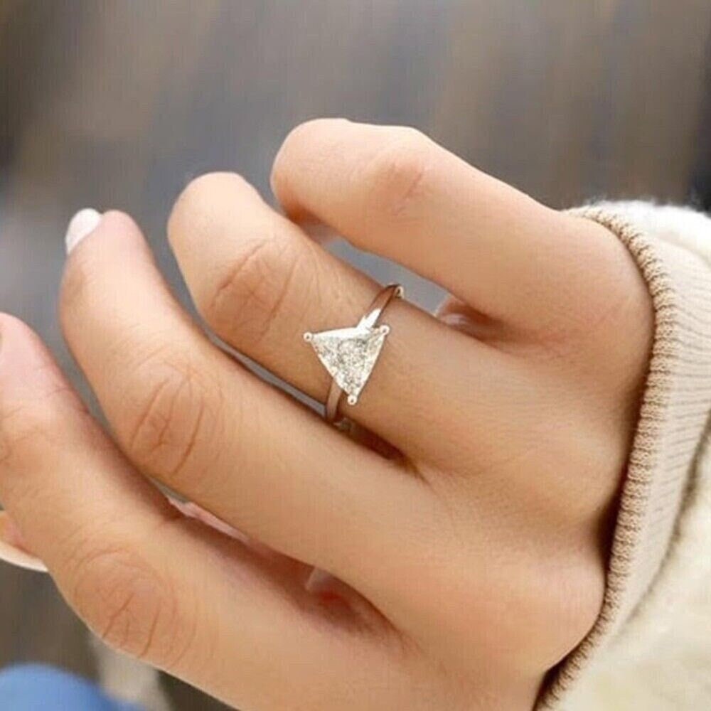 2 CT Trillion Diamond Ring, Triangle Diamond Engagement Ring, Prong Set ...