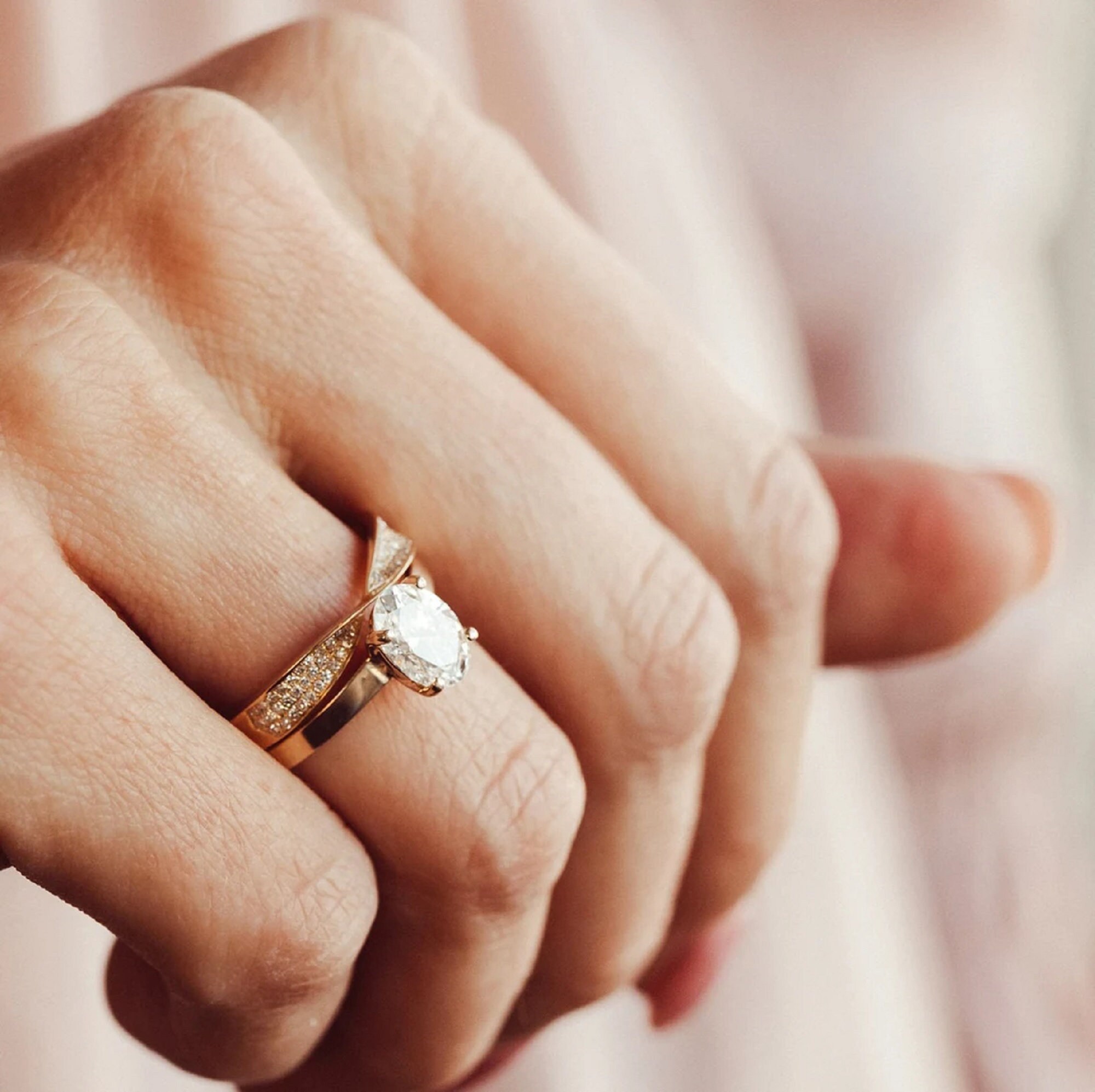 Bow Tie Shaped Diamond Wedding Band, 14k Rose Gold, Prong Channel Set ...