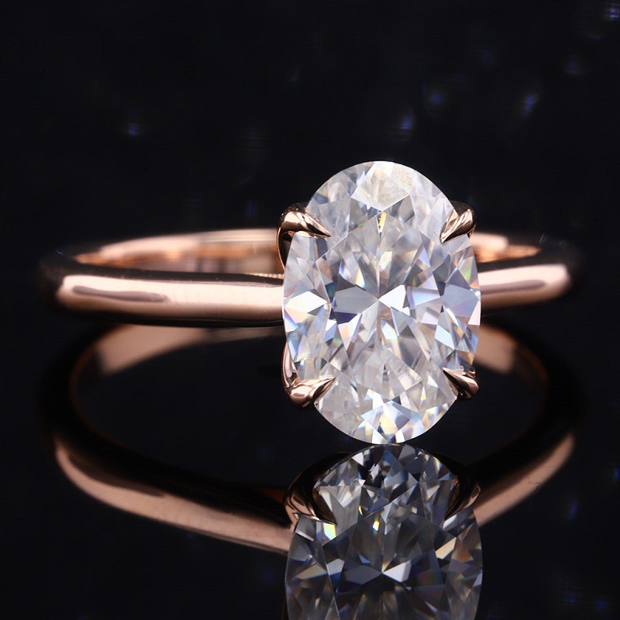 Tulip Lotus Prong Round Moissanite Solitaire Engagement Ring, Flower ...