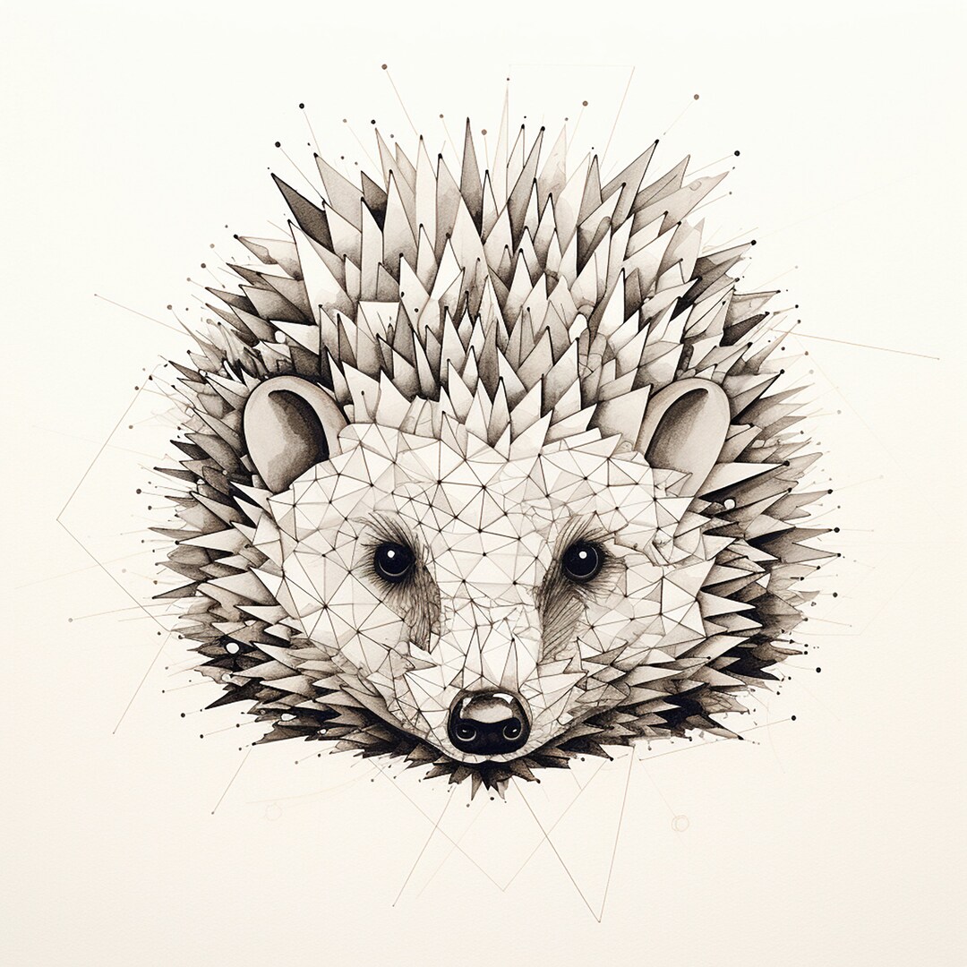Geometric Hedgehog Fine Line Art: Printable Animal Decal (digital ...