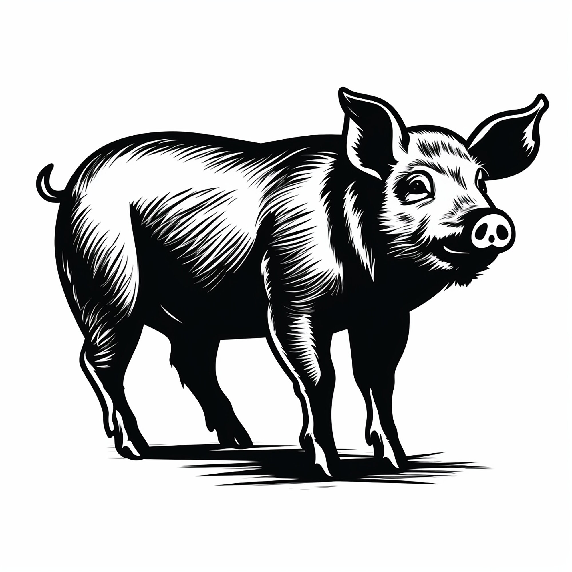 Pig Black Line Clip Art Printable Farm Animal Illustration - Etsy