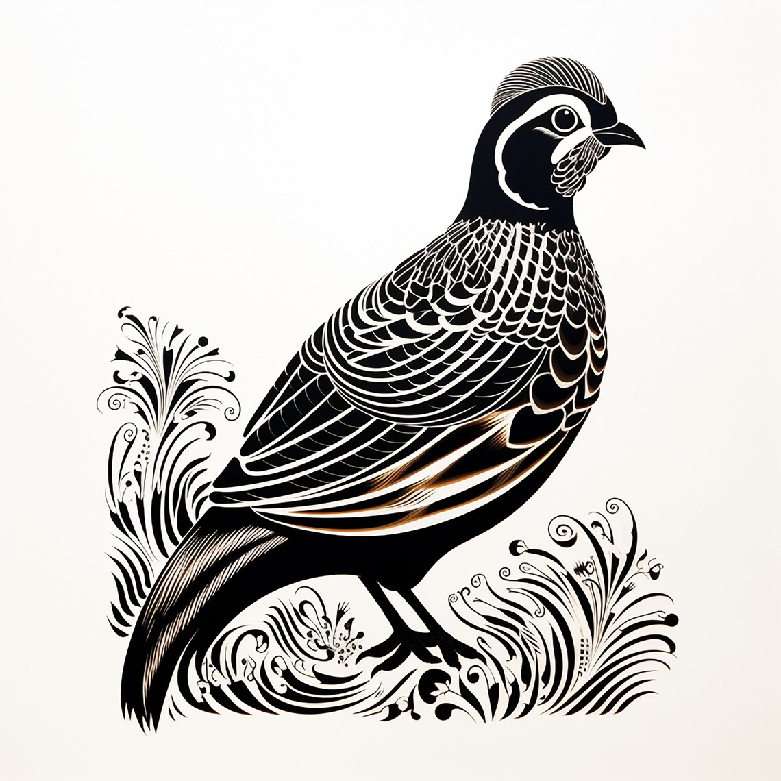 Abstract Quail Black Line Stencil, Printable Bird Image for Sticker ...