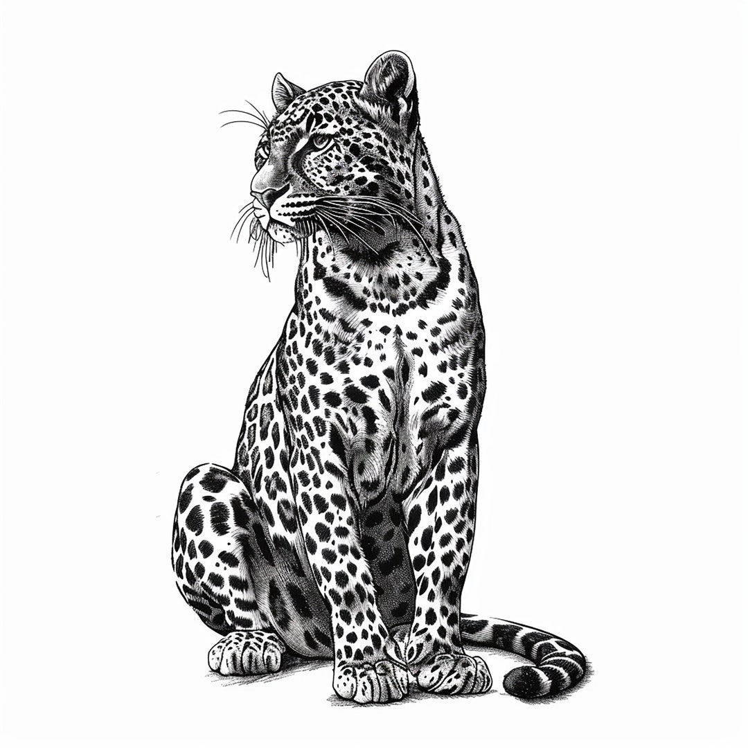 Leopard Black Line Art: Wildlife Stencil, Logo, Decal (digital Download ...