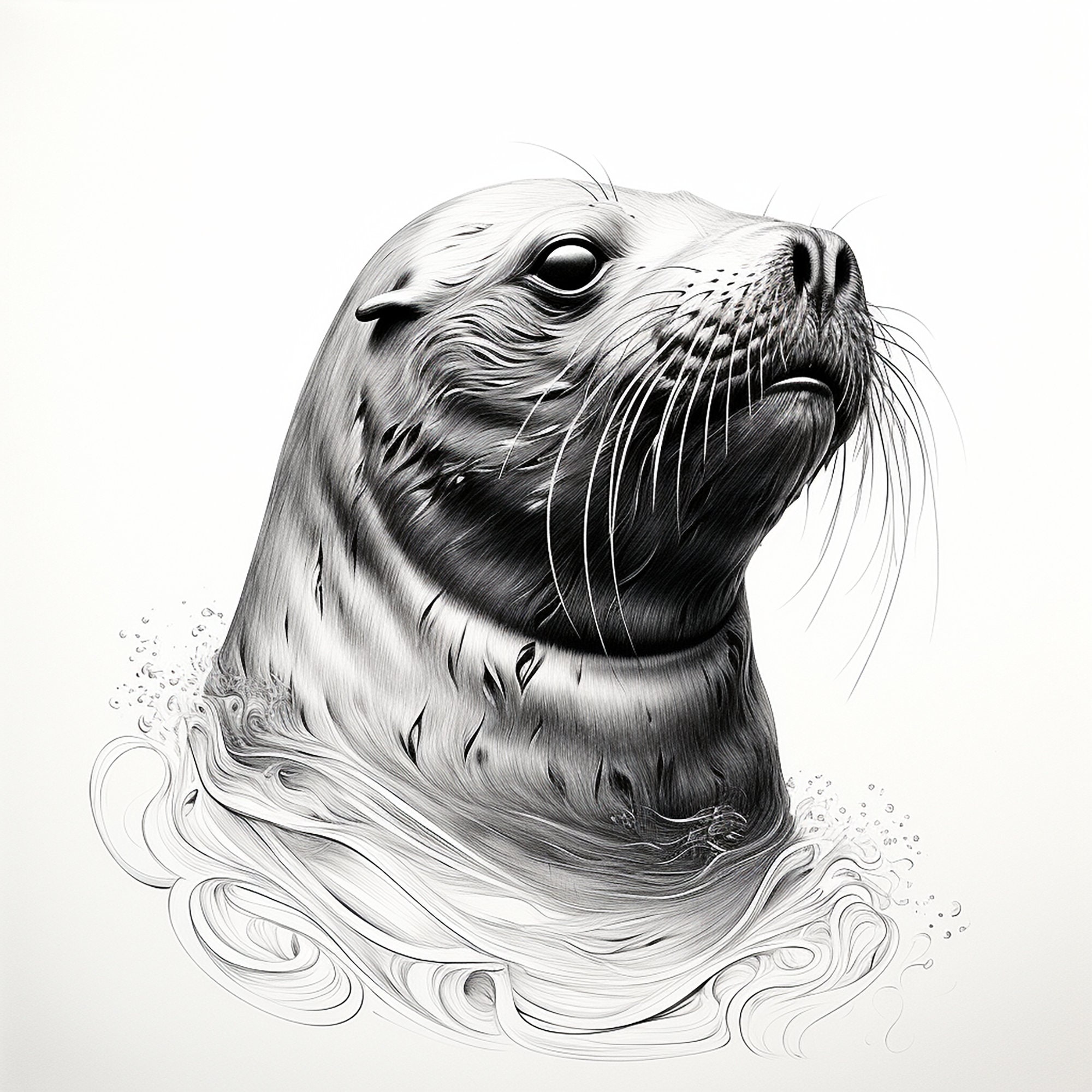 Sea Lion Clip Art Illustration, Abstract Ocean Wildlife Animal ...