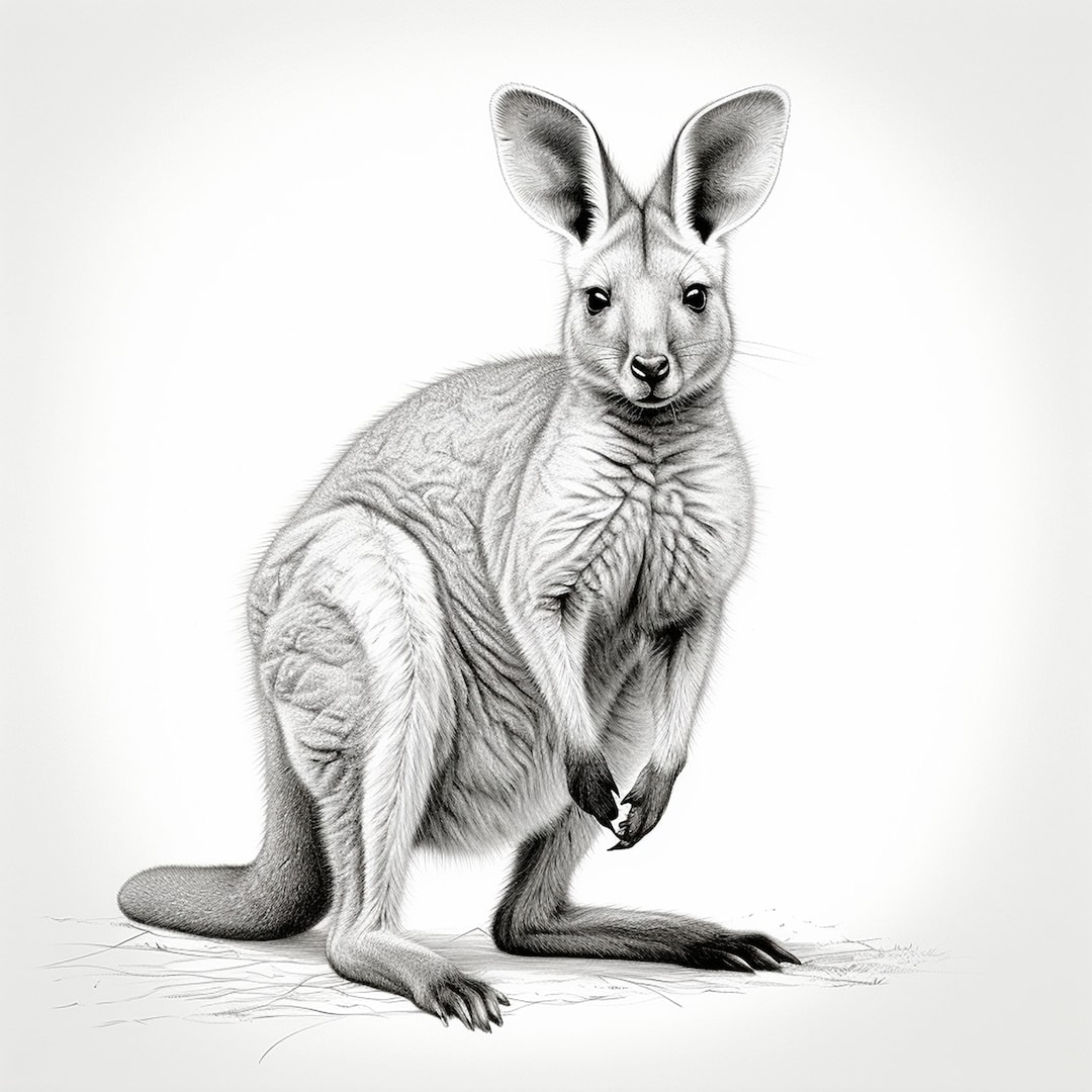 Wallaby Fine Line Portrait: Wildlife Stencil, Logo, Tattoo (digital ...