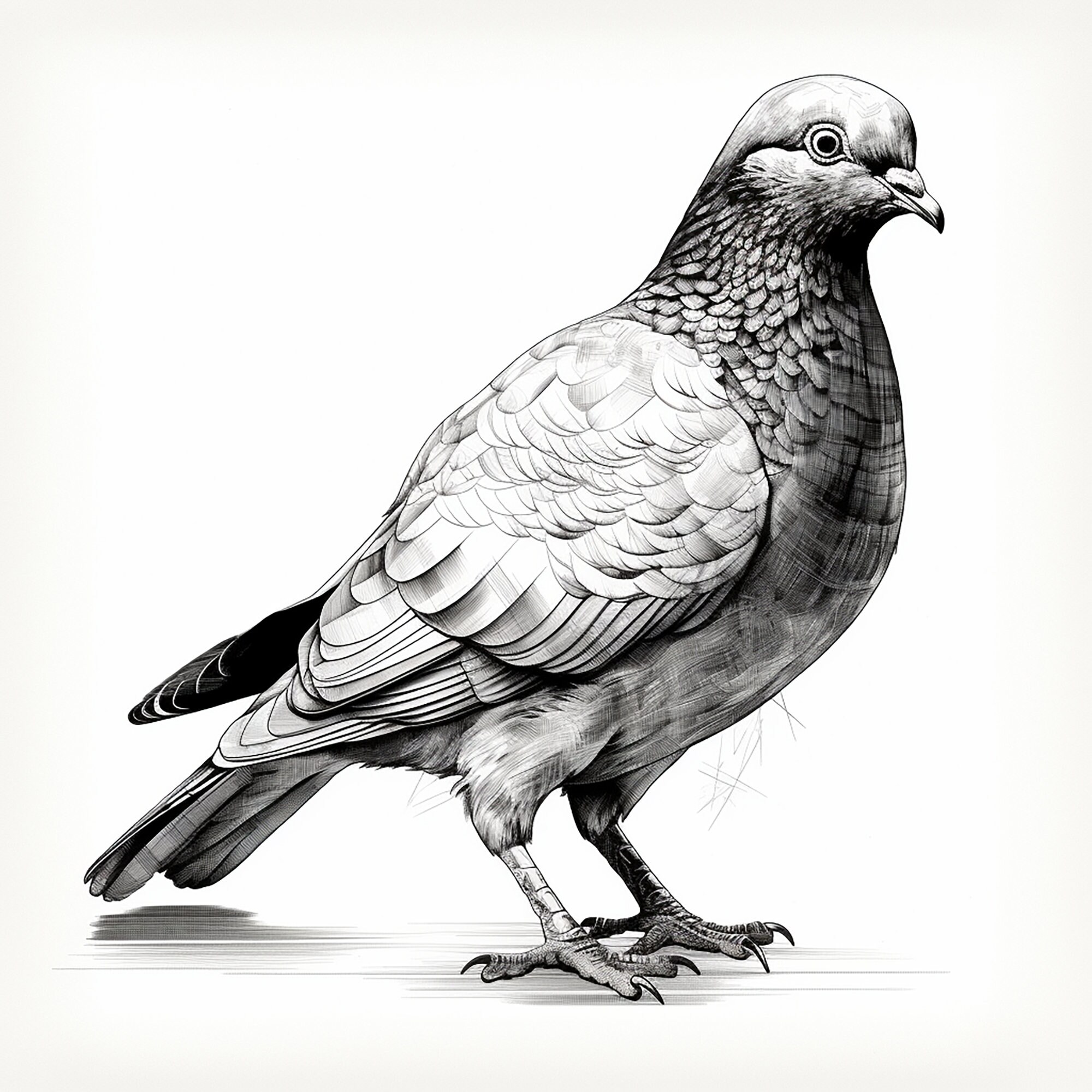 Pigeon Clip Art Illustration, Printable Bird Portrait, Realistic Fine ...