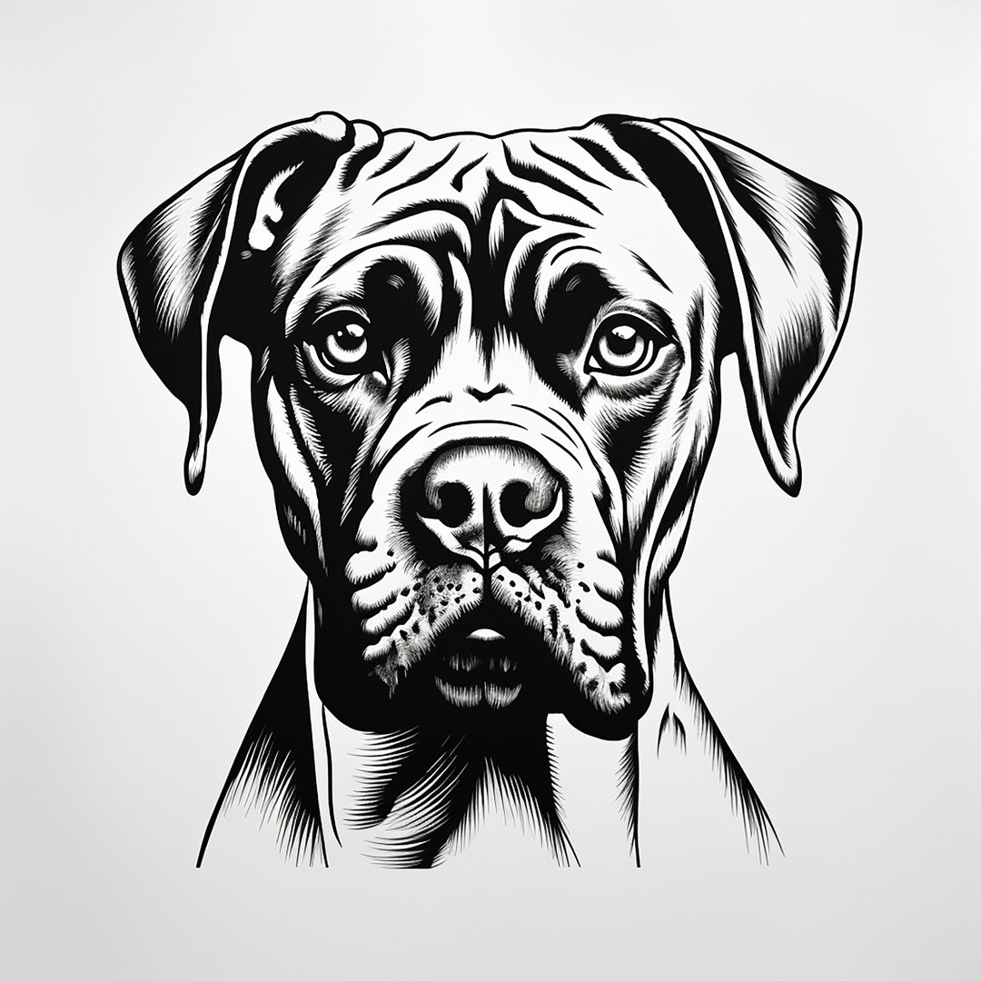 Boxer Black Line Clip Art, Printable Dog Decal for Sticker, Stencil ...