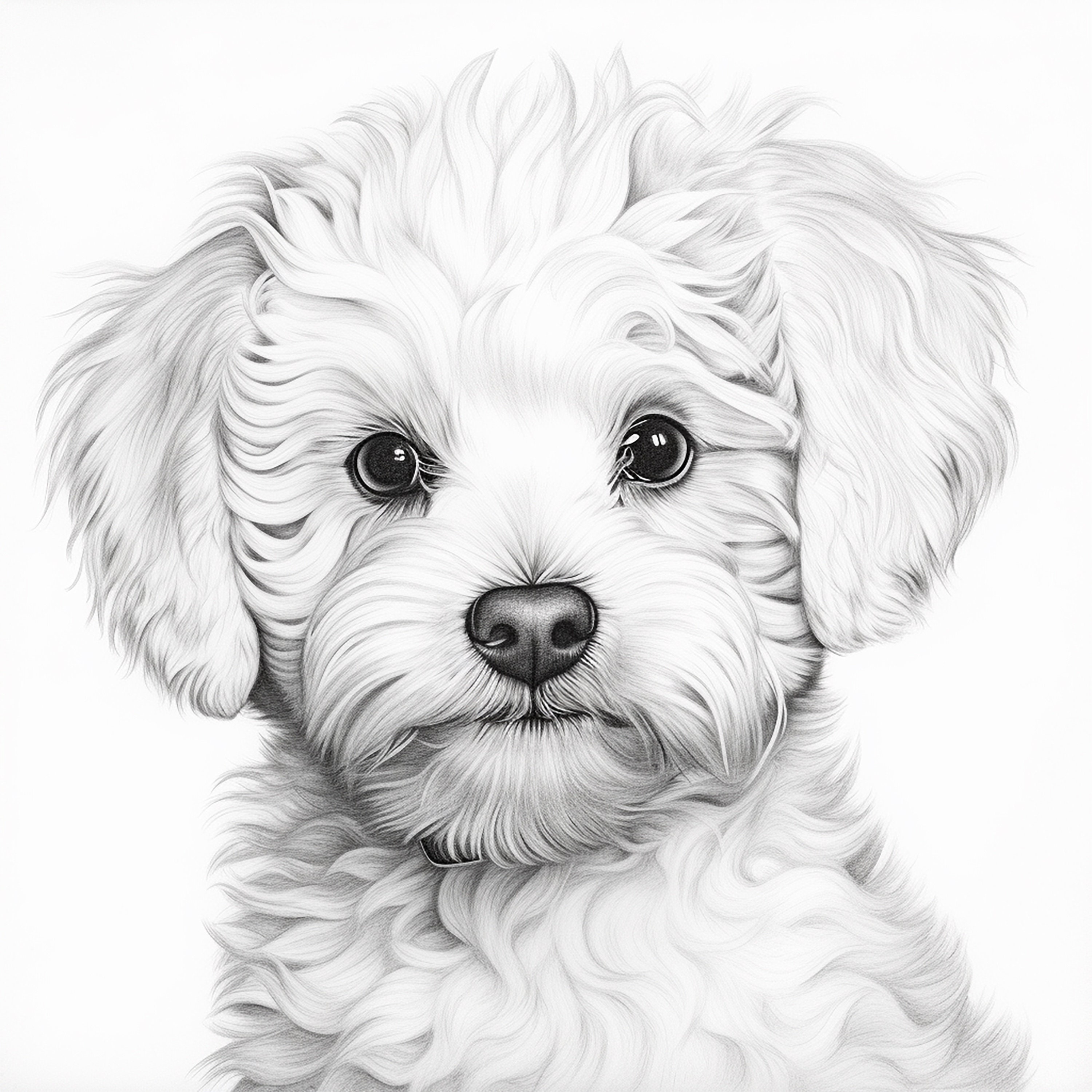 Bichon Frise Fine Line Pet Portait, Printable Commercial Dog Drawing ...