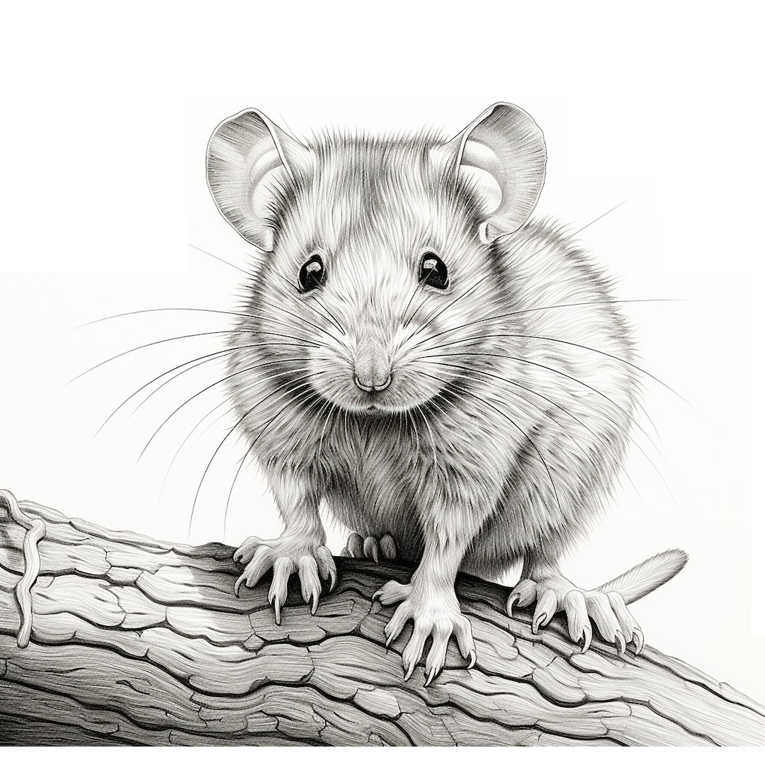 Mouse Fine Line Pencil Drawing, Printable Commercial Wildlife Animal ...