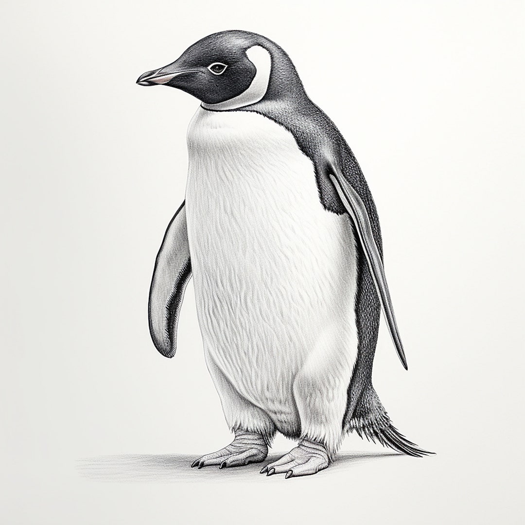 Adelie Penguin Fine Line Drawing: Wildlife Art, Stencil, Logo (digital ...