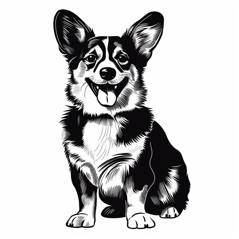Smiley Corgi Clip Art Illustration Printable Pet Portrait - Etsy