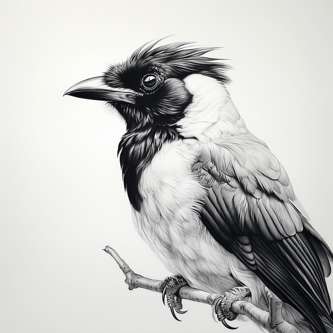 Magpie Fine Line Portrait: Wildlife Animal Illustration (digital ...