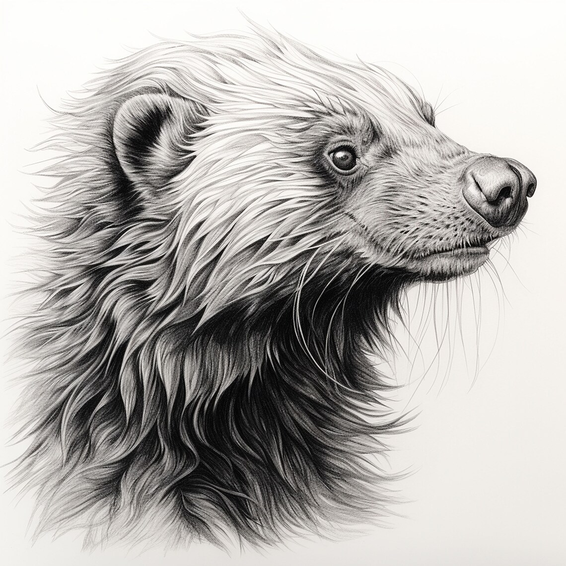 Honey Badger Fine Black Line Illsutration, Printable Wildlife Animal ...