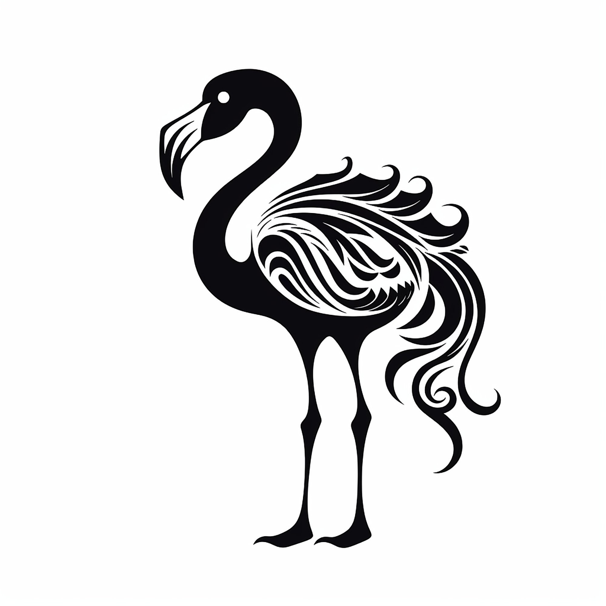 Flamingo Black Line Clip Art, Printable Wildlife Animal Decal for ...