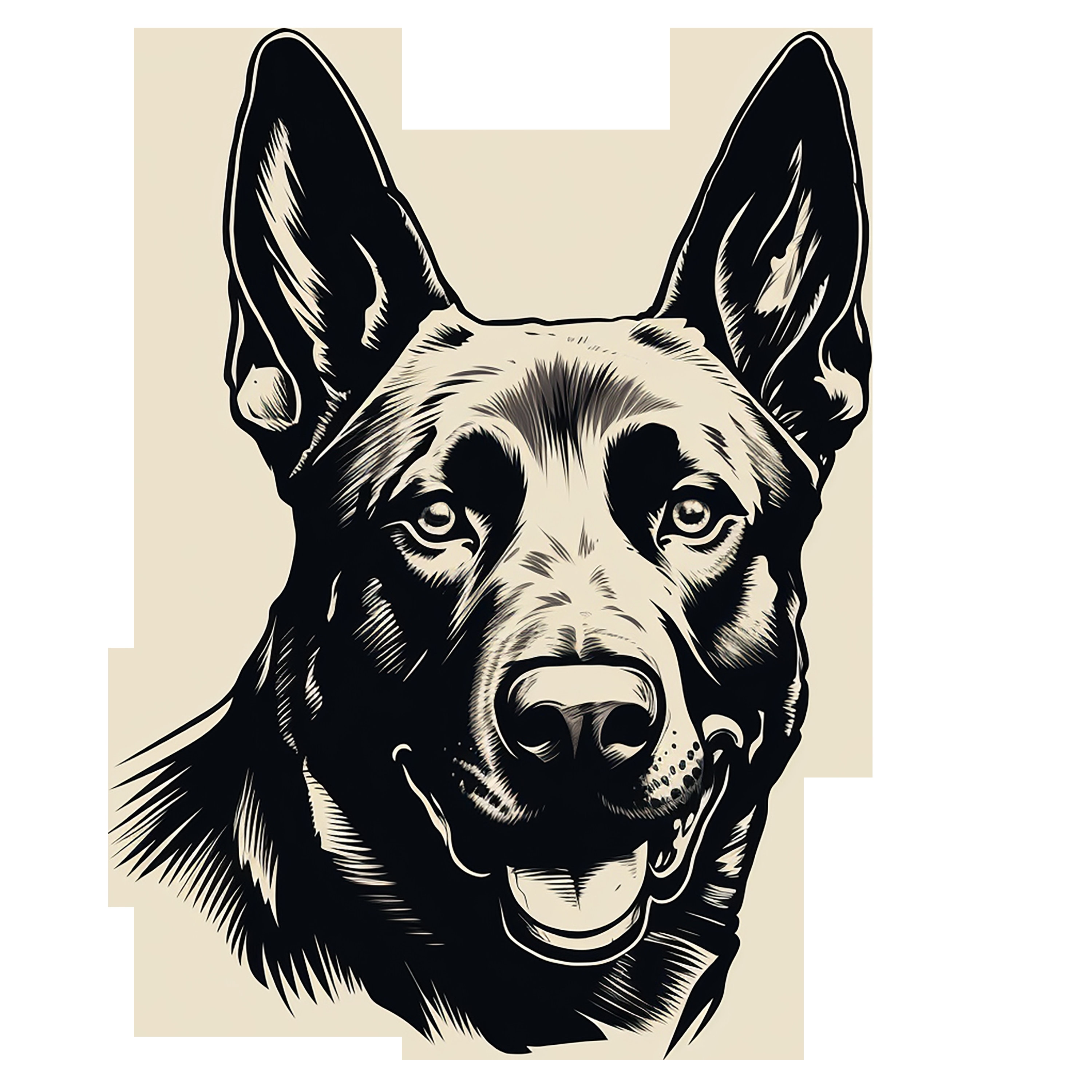 Belgian Malinois Clean Black Line Stencil, Printable Dog Portrait for ...