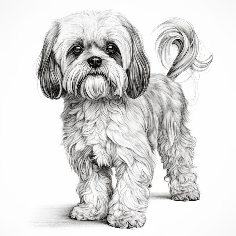 Shih Tzu Fine Line Pet Portrait, Printable Dog Image for Animal Sticker ...