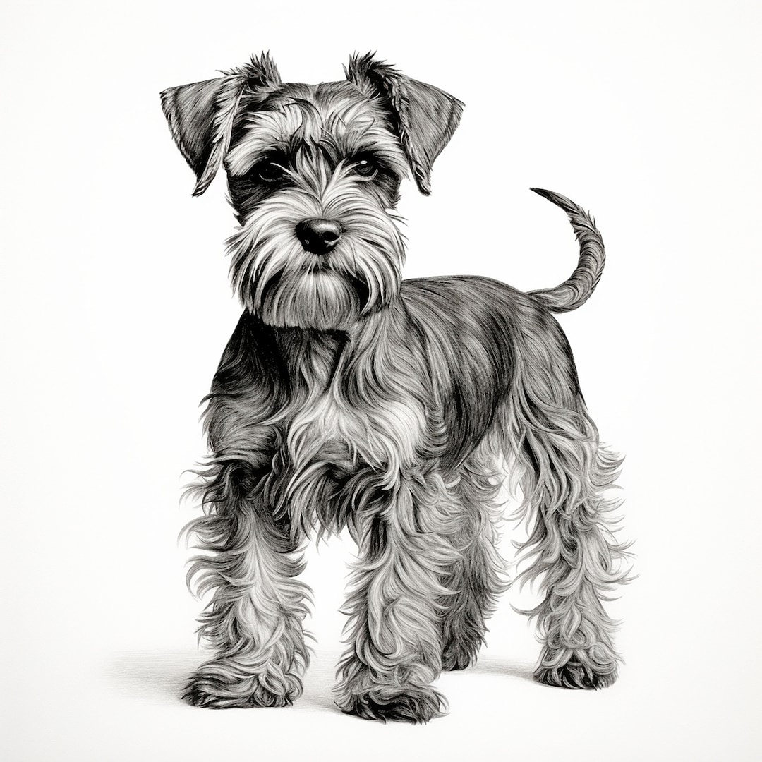 Miniature Schnauzer Fine Line Clip Art, Printable Dog Pet Portrait for ...