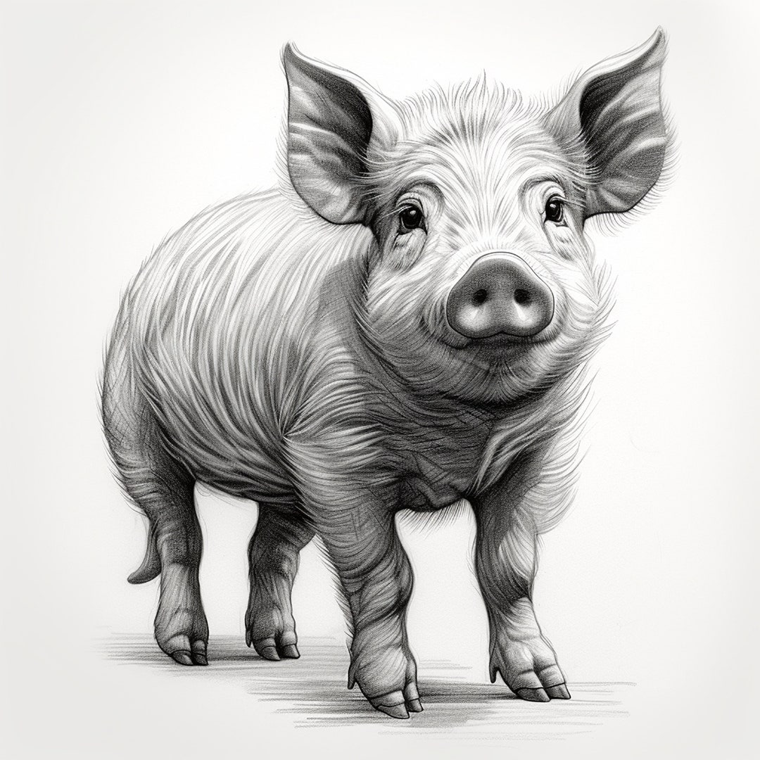 Pig Portrait Clip Art Illustration, Realistic Piglet Portrait for ...