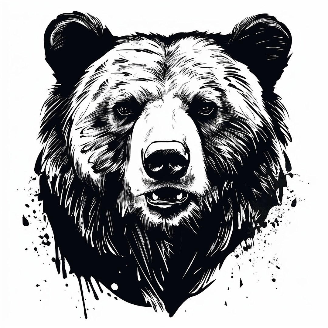 Grizzly Bear Black Line Art Image: Stencil, Logo, Tattoo (digital ...
