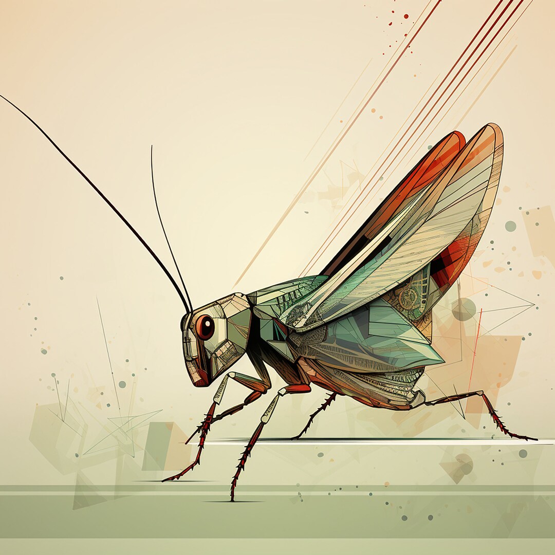 Grasshopper Abstract Clip Art Illustration, Printable Wildlife Insect ...