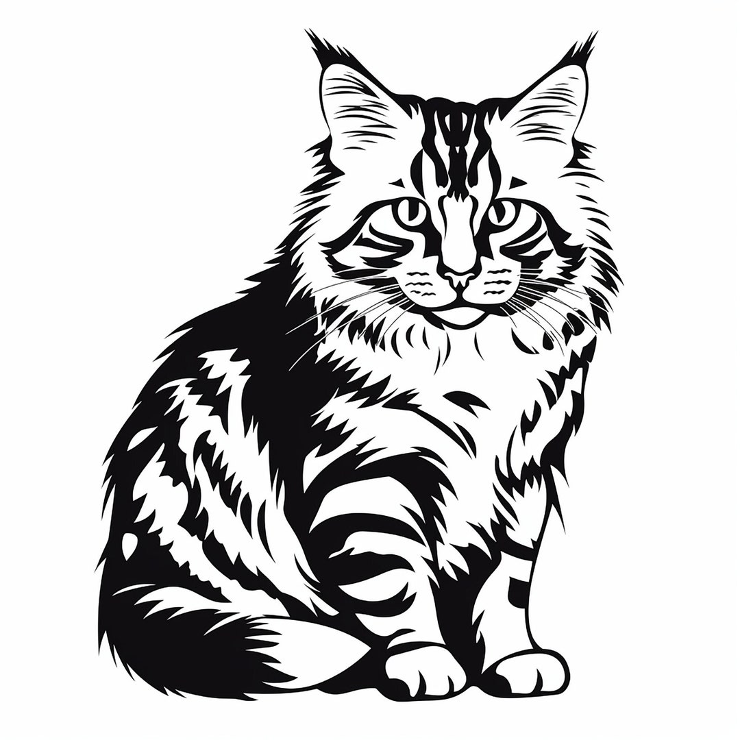 Simple Cat Clip Art Printable Tabby Cat For Sticker Stencil Logo Tattoo Wall Decor