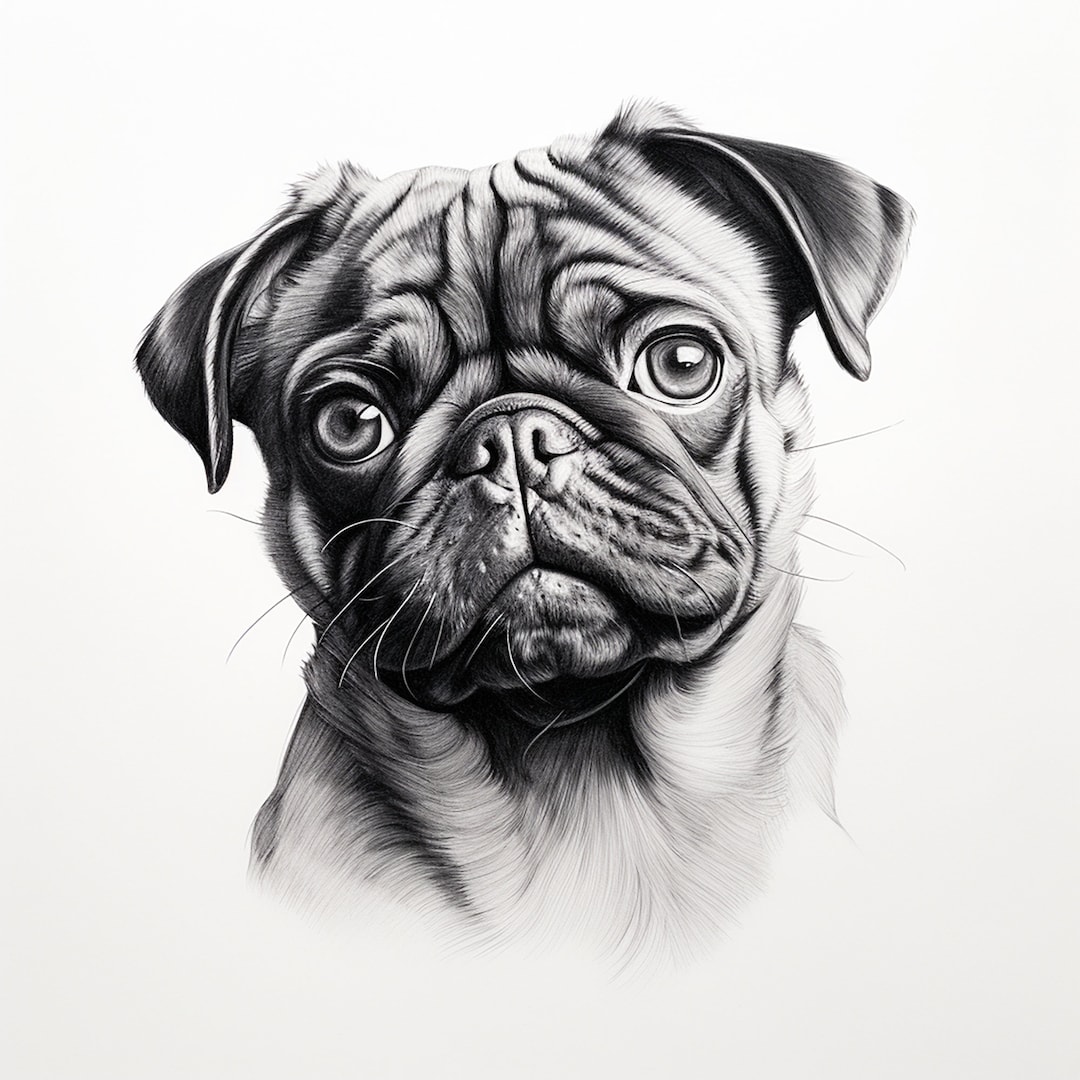 Pug Portrait Illustration: Fine Line Dog Art (digital Download) - Etsy
