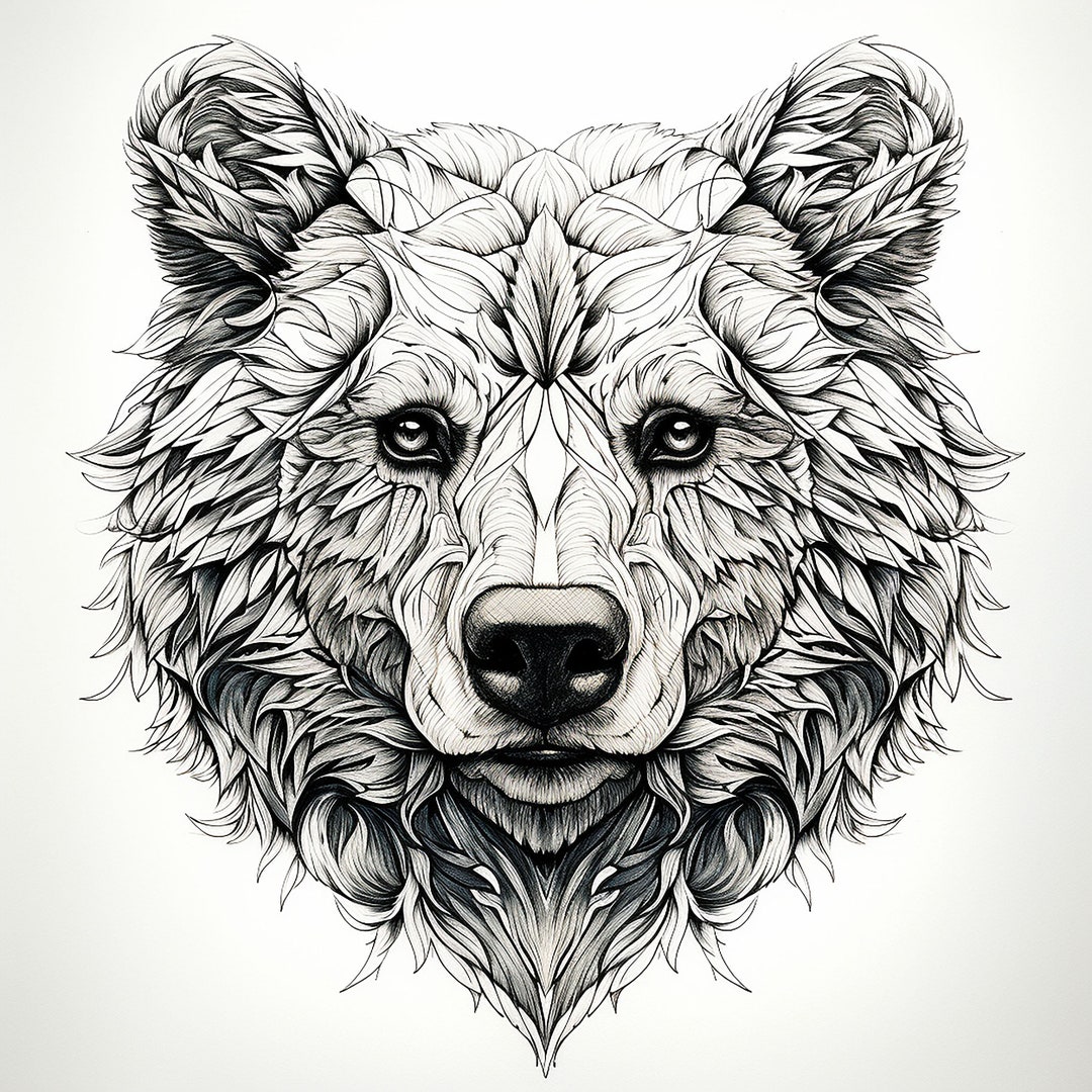 Geometric Grizzly Bear Illustration, Wildlife Stencil, Logo Design ...