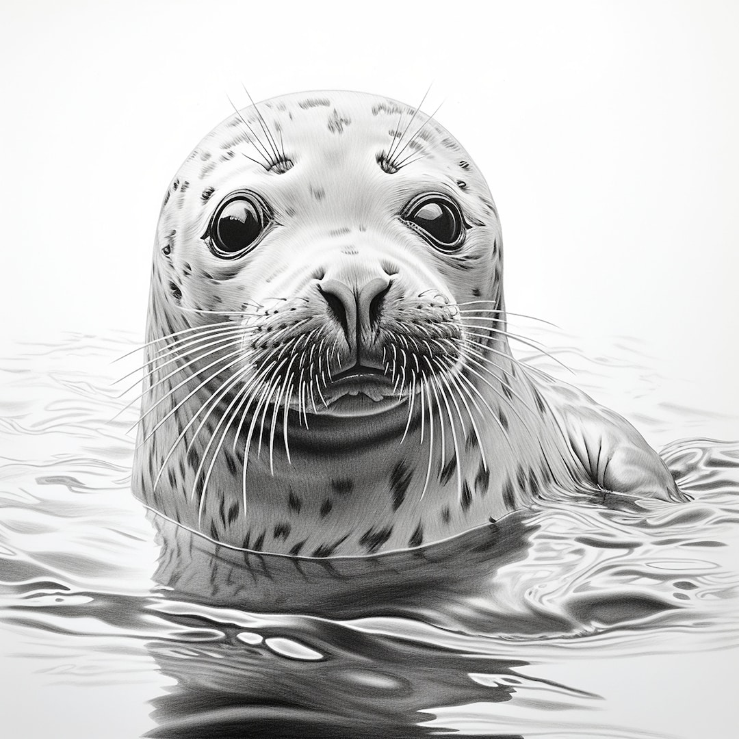Arctic Seal Portrait, Printable Realistic Ocean Wildlife Animal ...