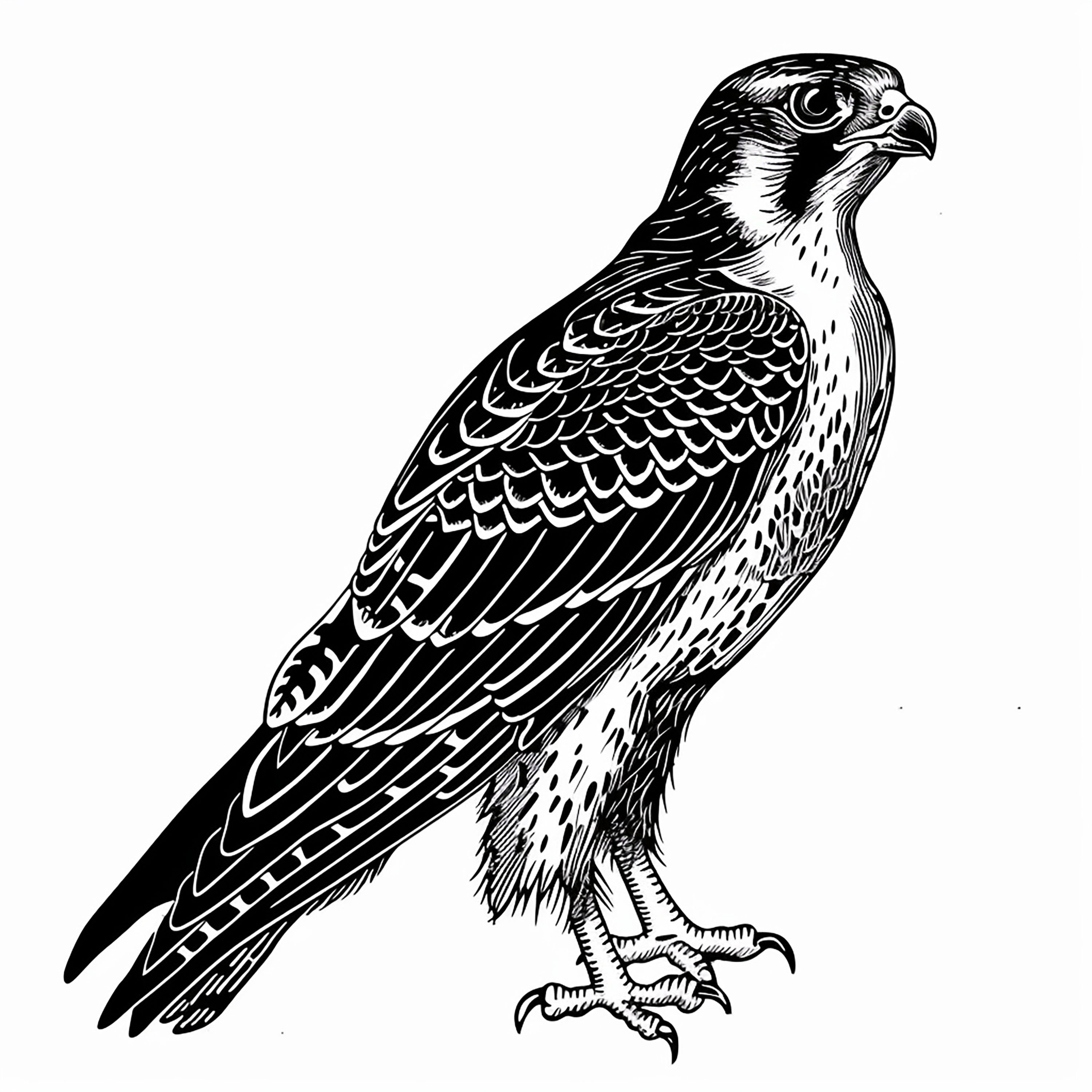 Falcon Clean Black Line Clip Art, Printable Bird Instant Download Image ...