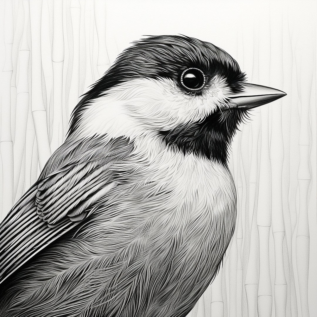 Chickadee Fine Line Illustration, Printable Bird Portrait Clip Art for ...