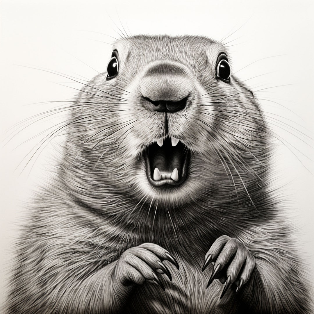 Surprised Groundhog Illustration, Printable Realistic Wildlife Animal ...