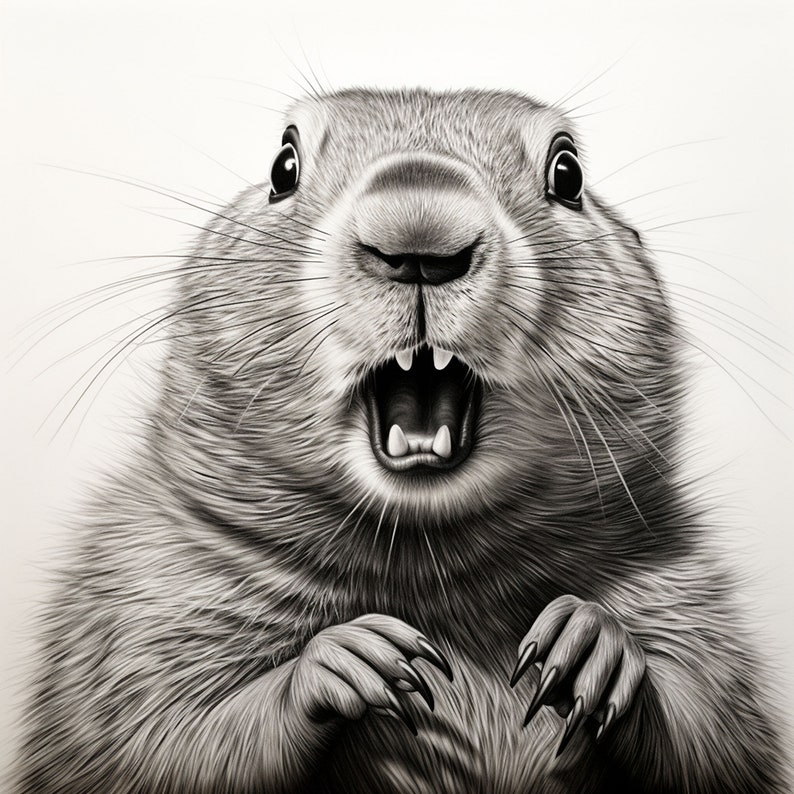 Surprised Groundhog Illustration: Wildlife Animal Image (digital ...