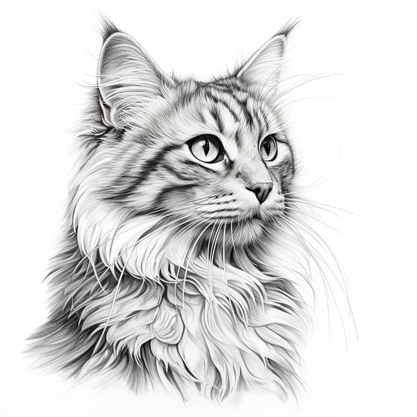 Fluffy Cat Coloring Page - Etsy
