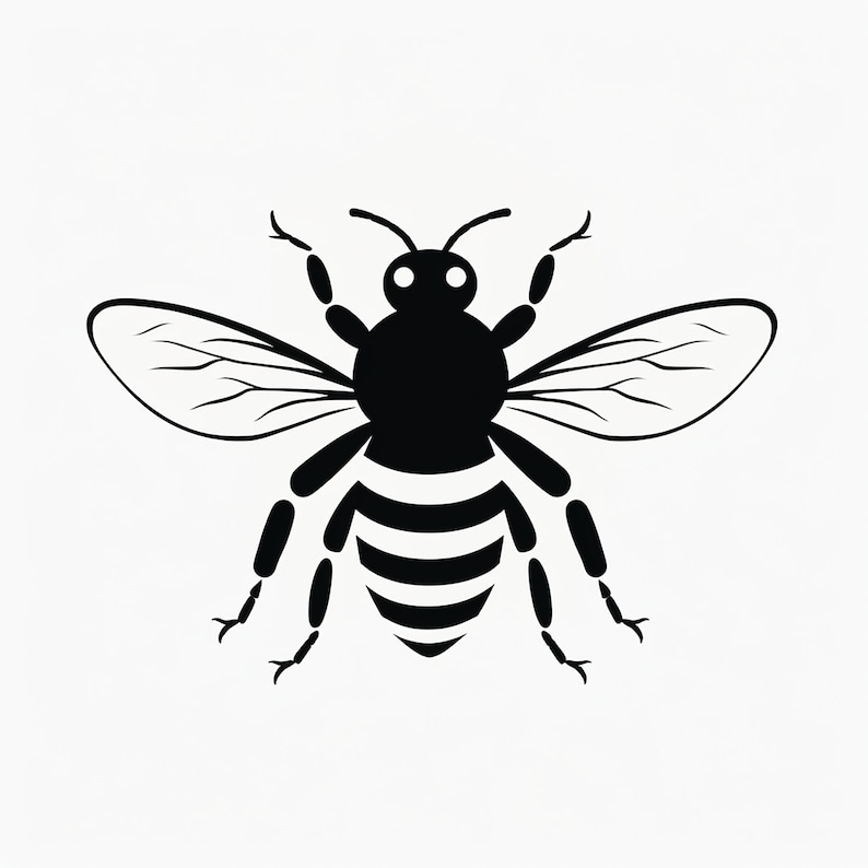 Bumblebee Simple Black Line Clip Art, Bee Stencil, Sticker, Logo ...