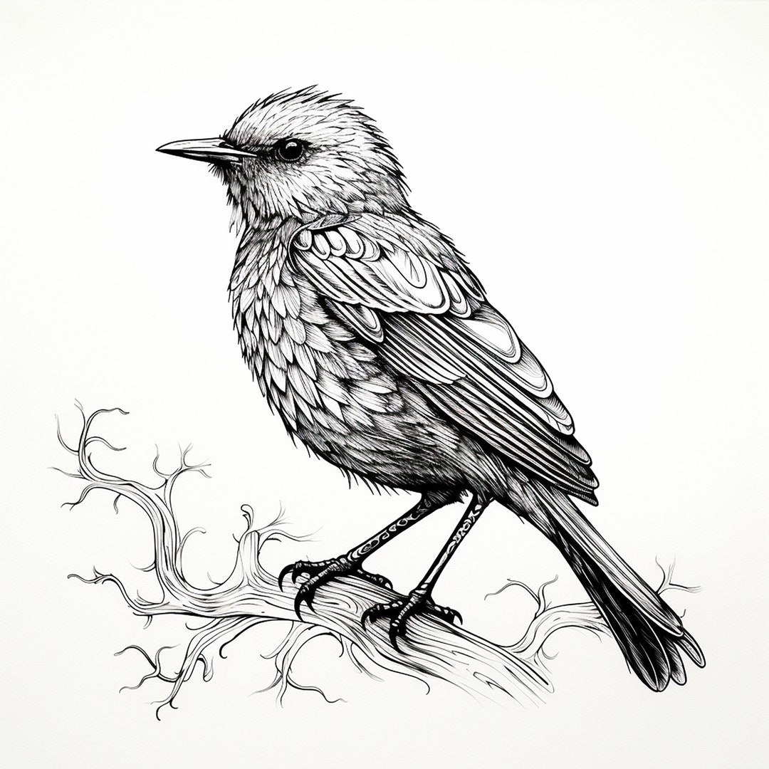 Starling Black Line Clip Art, Printable Bird Image for Sticker, Stencil ...