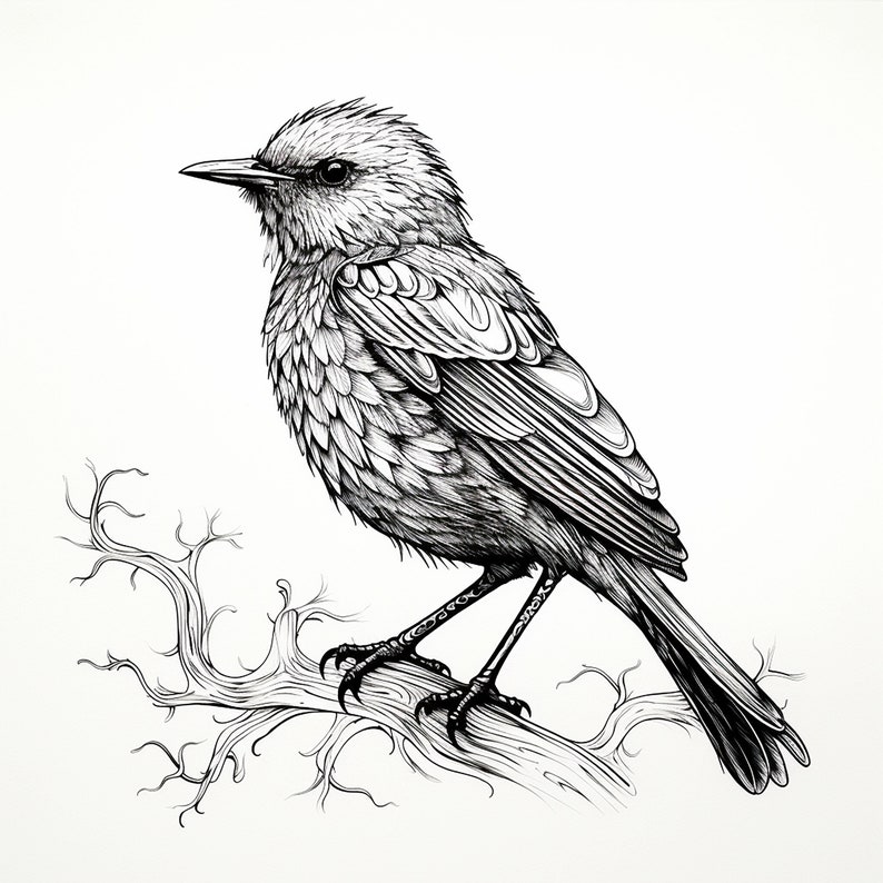Starling Bird Black Line Art: Stencil, Logo, Tattoo (digital Download ...