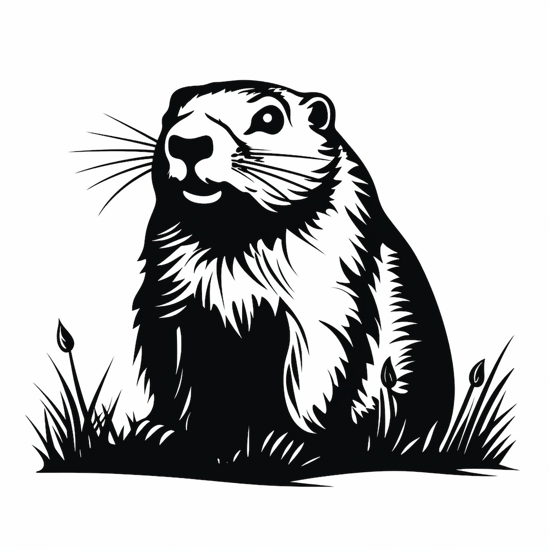 Groundhog Black Line Simple Portrait, Printable Prairie Dog Decal for ...